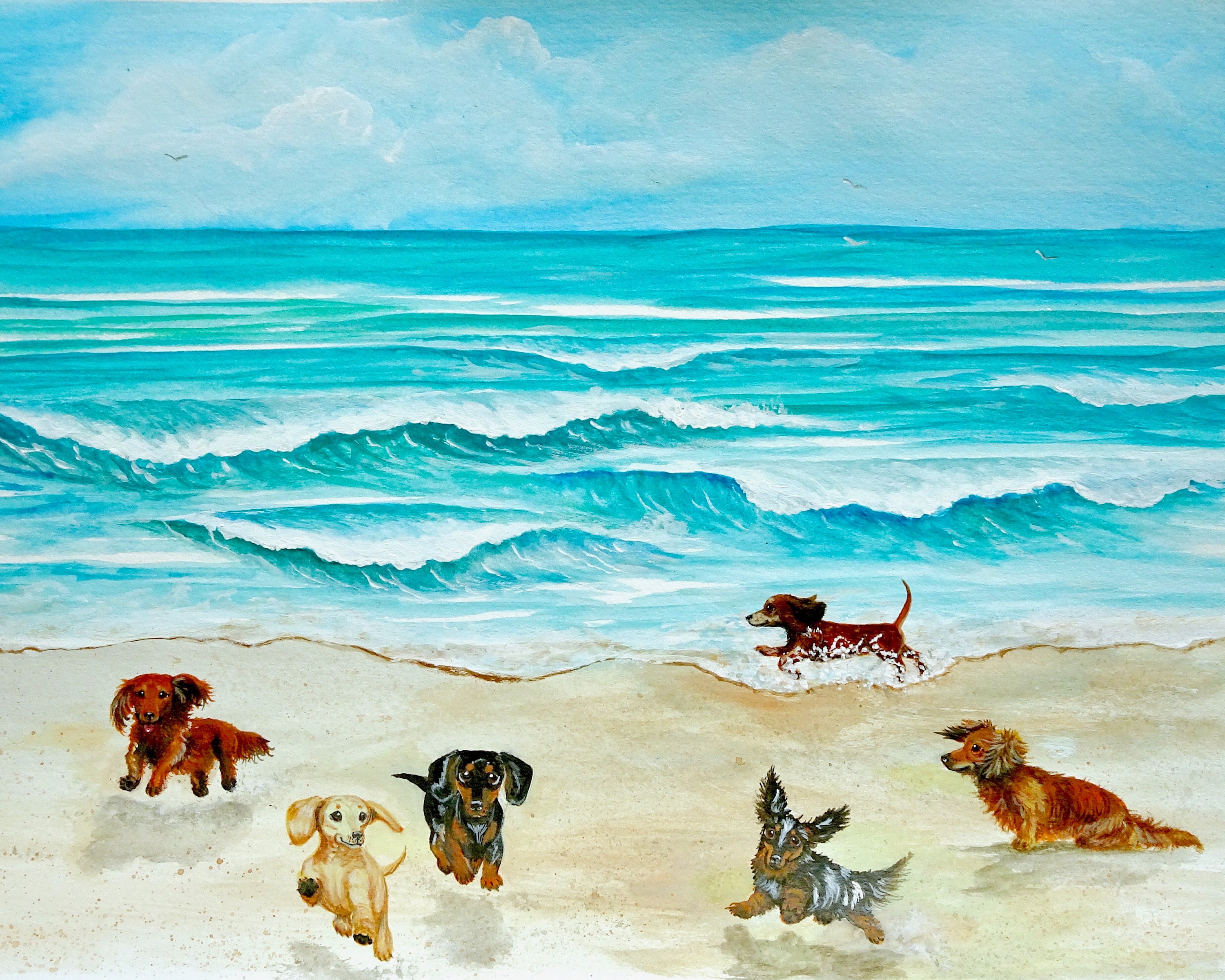 Dachshund Art, Dachshund Beach Print, Dachshund Print, Fun Dachshund ...
