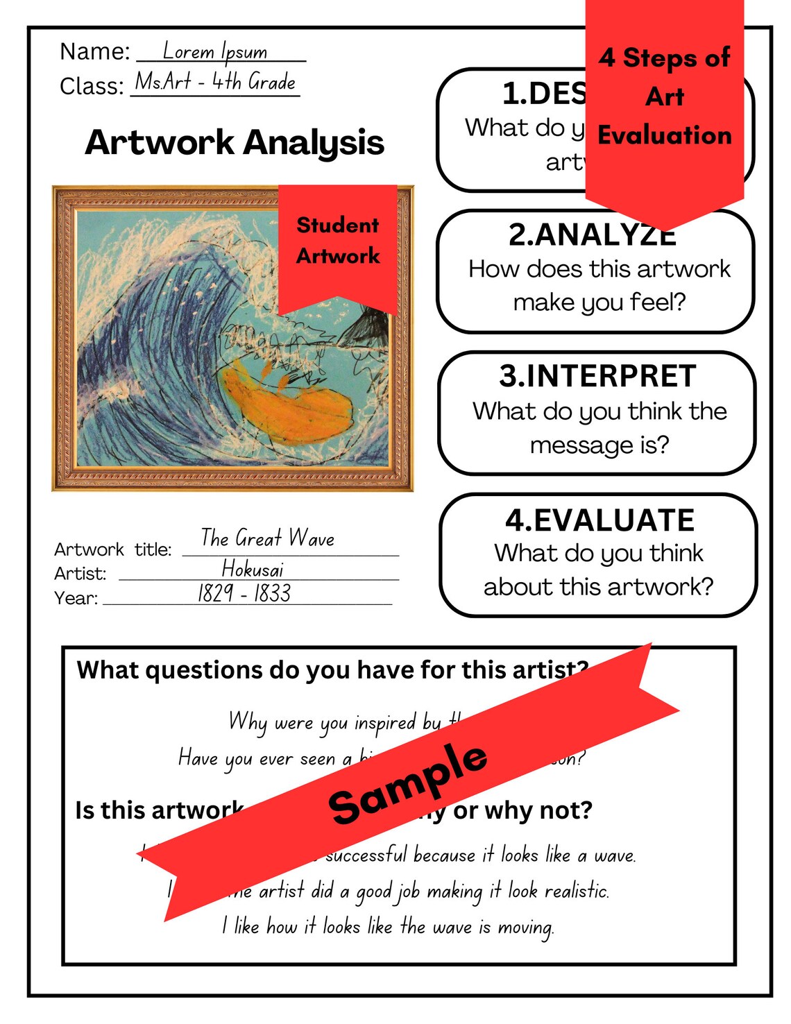 Artwork Analysis and Critical Evaluation Worksheets - English and ...