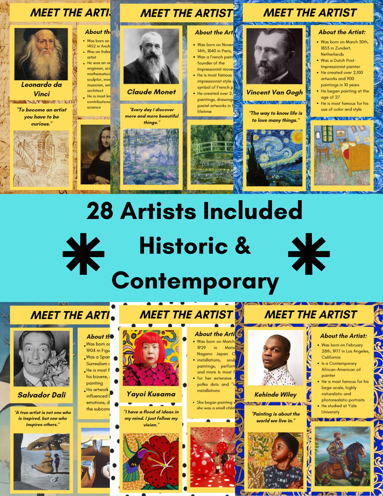 MEET THE ARTIST Famous Artists Fact Sheets - Etsy