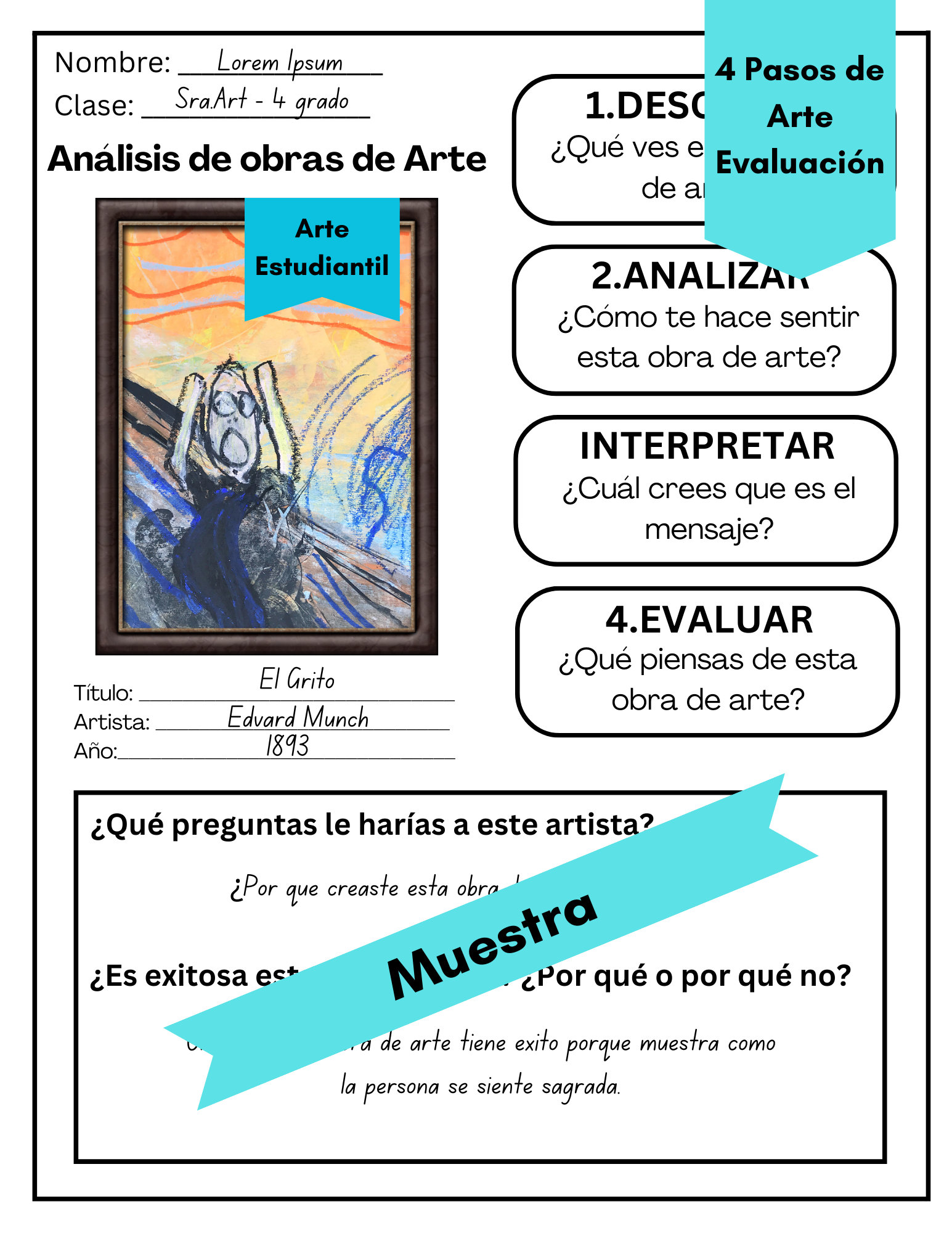 Artwork Analysis and Critical Evaluation Worksheets - English and ...