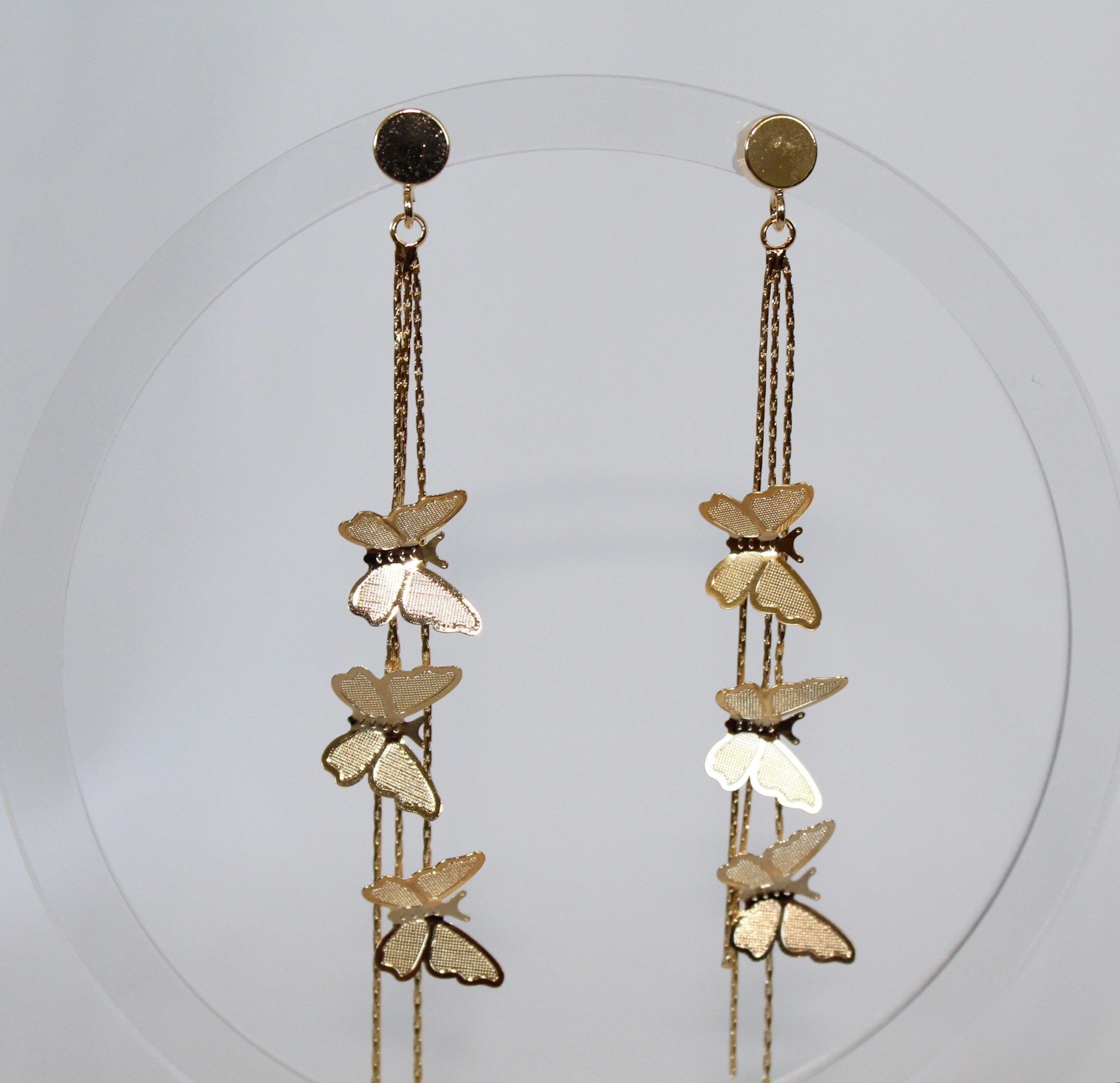 Gold Butterfly Earrings, Long Post Dangle Earrings With Butterflies on Each Strand - Etsy