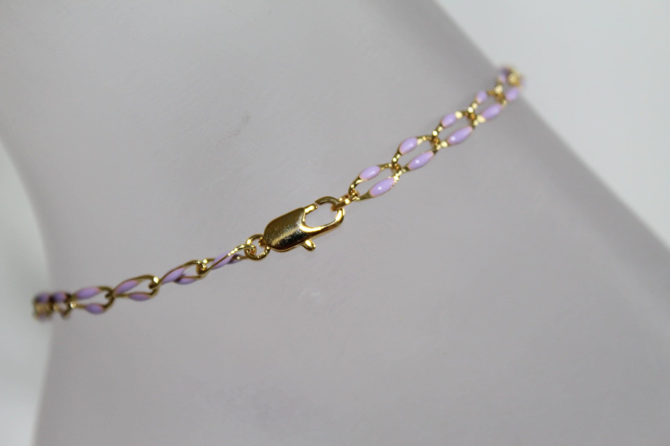 Purple Flower Anklet, Gold and Purple Enamel Chain With Enamel Purple ...