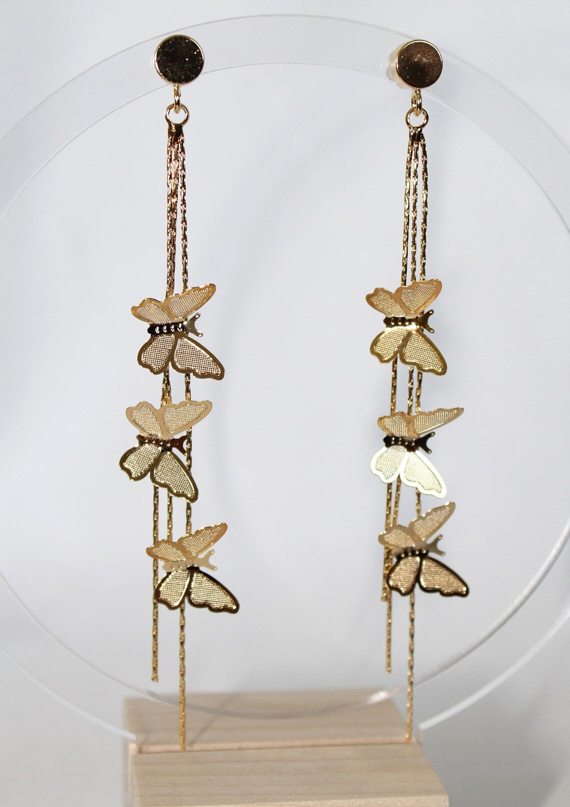 Gold Butterfly Earrings, Long Post Dangle Earrings With Butterflies on Each Strand - Etsy