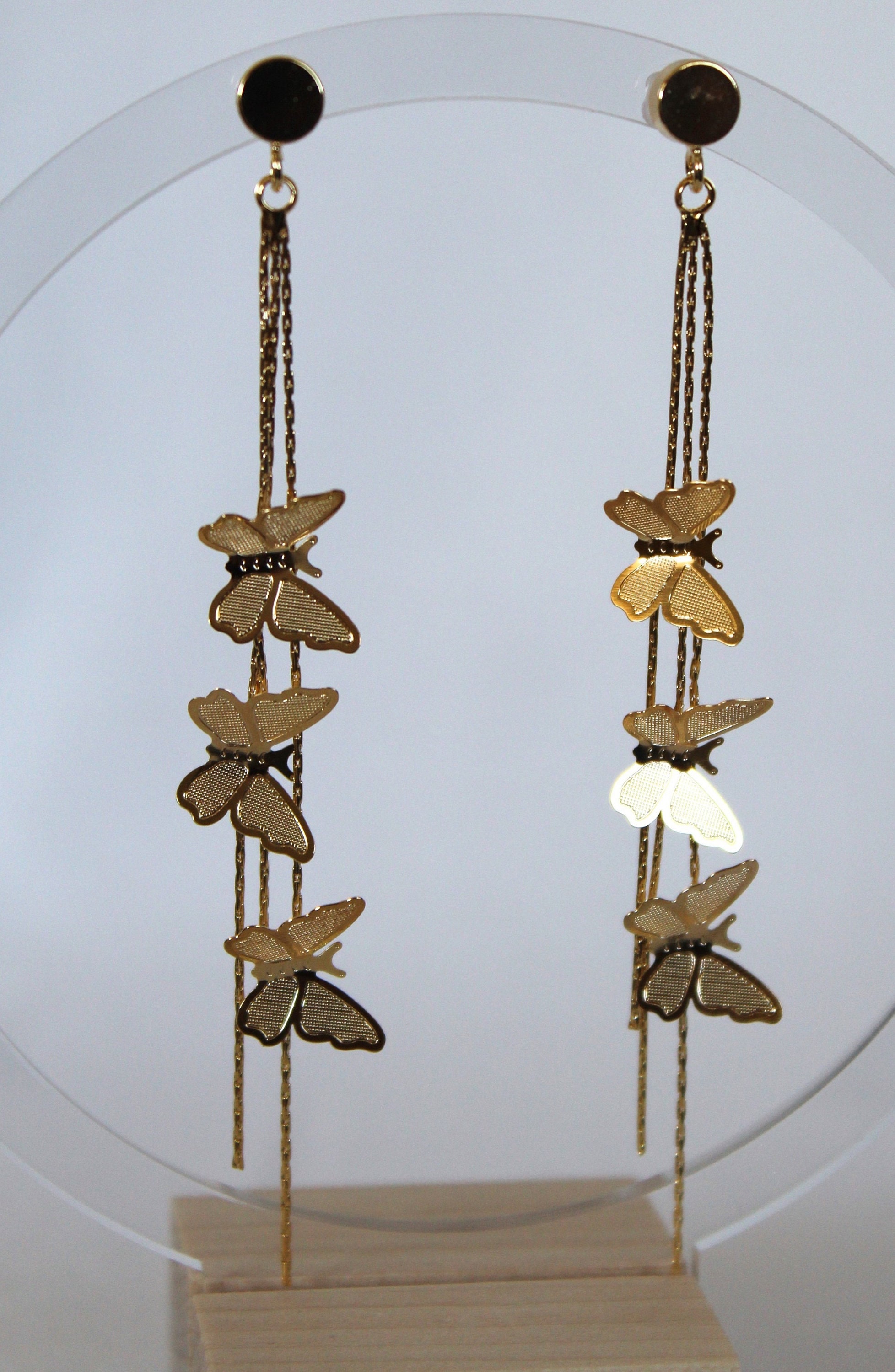 Gold Butterfly Earrings, Long Post Dangle Earrings With Butterflies on ...