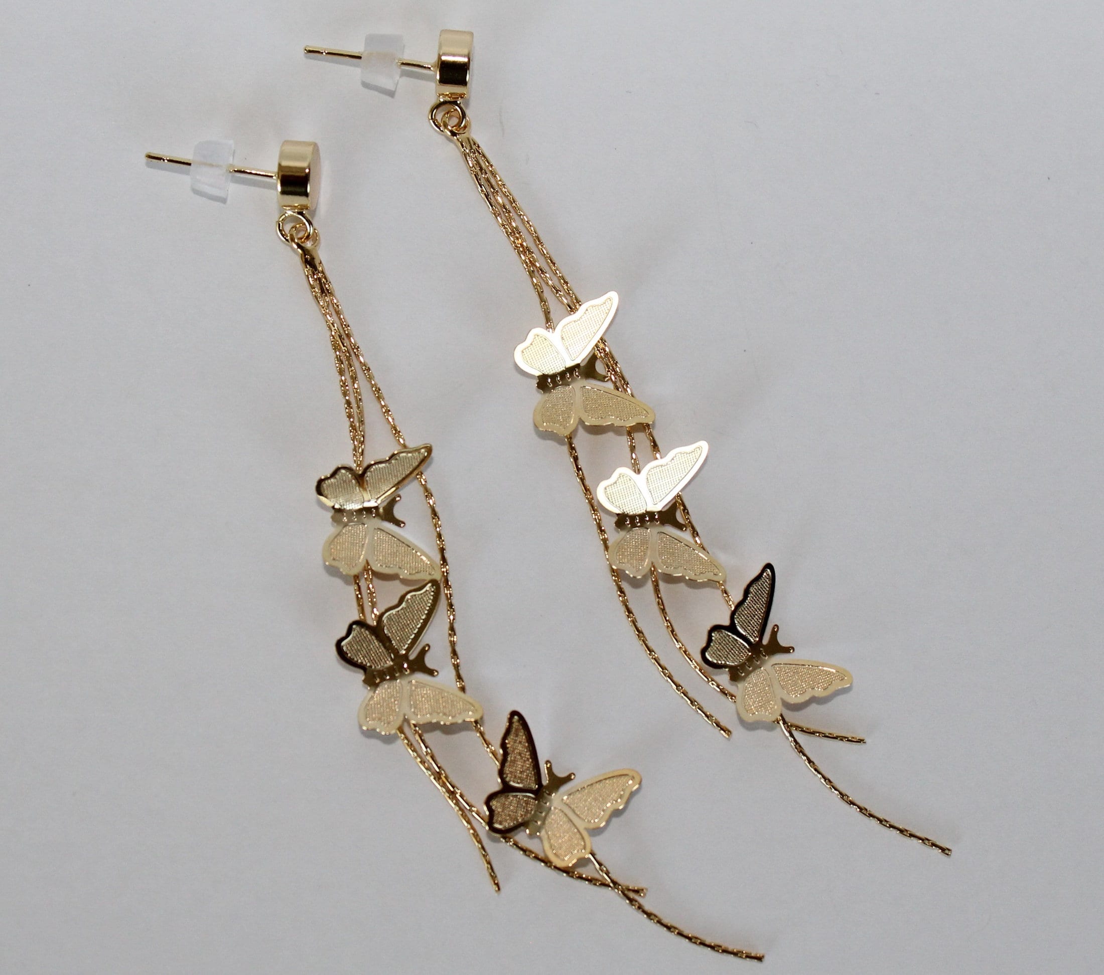 Gold Butterfly Earrings, Long Post Dangle Earrings With Butterflies on ...