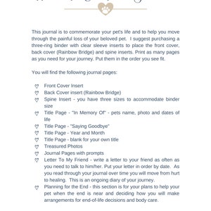 Pet Loss Grief Journal | 27 Pages | Digitally Editable | Rainbow Bridge ...