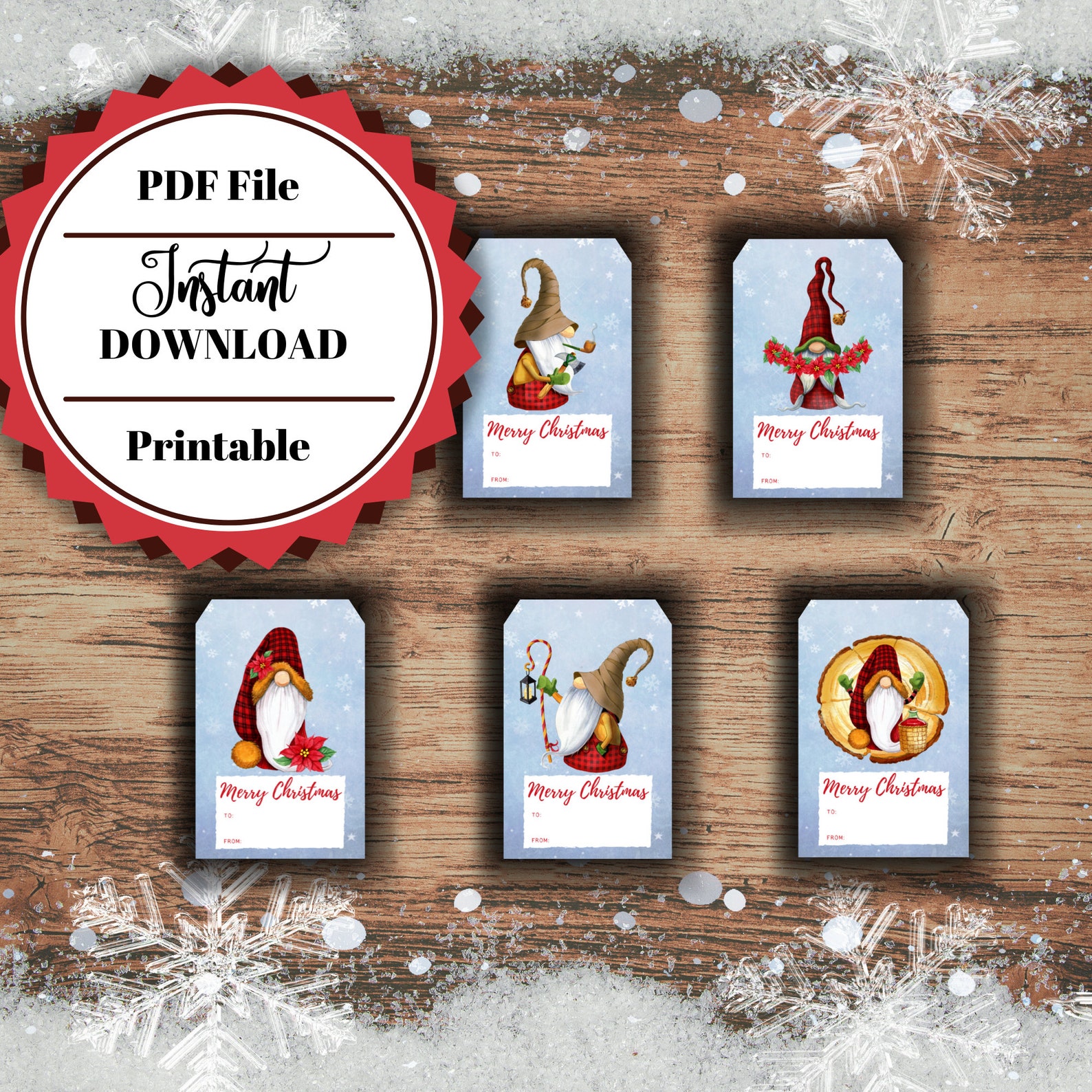 Printable Christmas Gnome Gift Tags | Yule | Pagan | Xmas Card ...