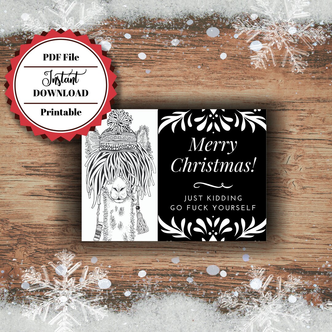 Printable Christmas Llama Card 5x7", Flat Card, Grumpy Card, Naughty ...