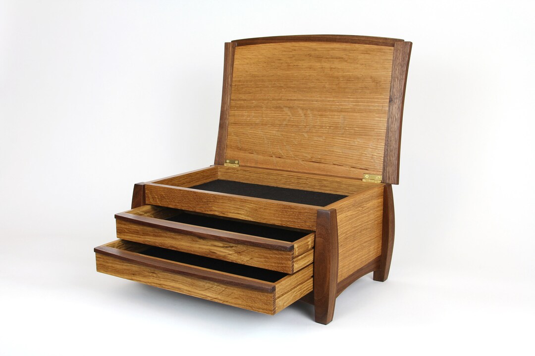 Modern Mission-style Wood Jewelry Box in White Oak and Walnut - Etsy