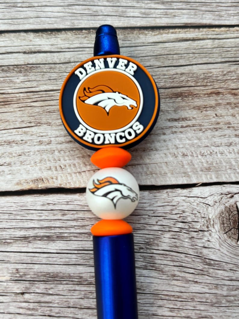 Denver Football Beaded Pen | Orange Blue Football Fan Desk Accessory - Etsy
