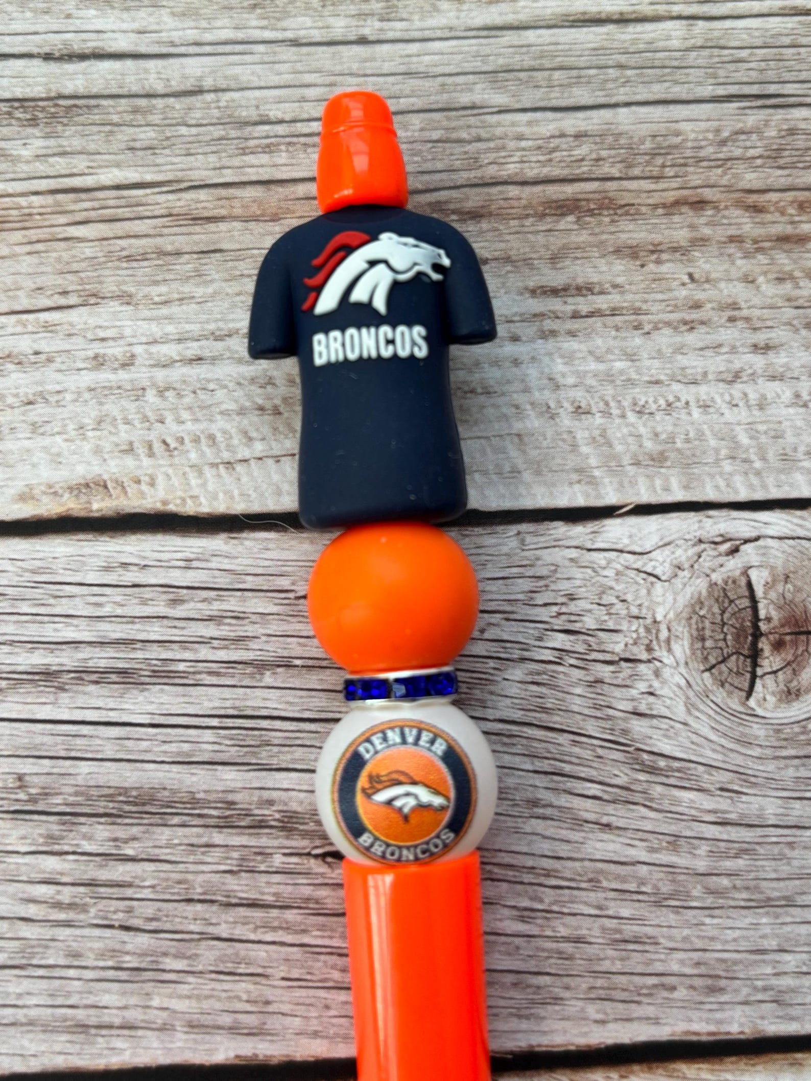Denver Football Beaded Pen | Orange Blue Football Fan Desk Accessory - Etsy