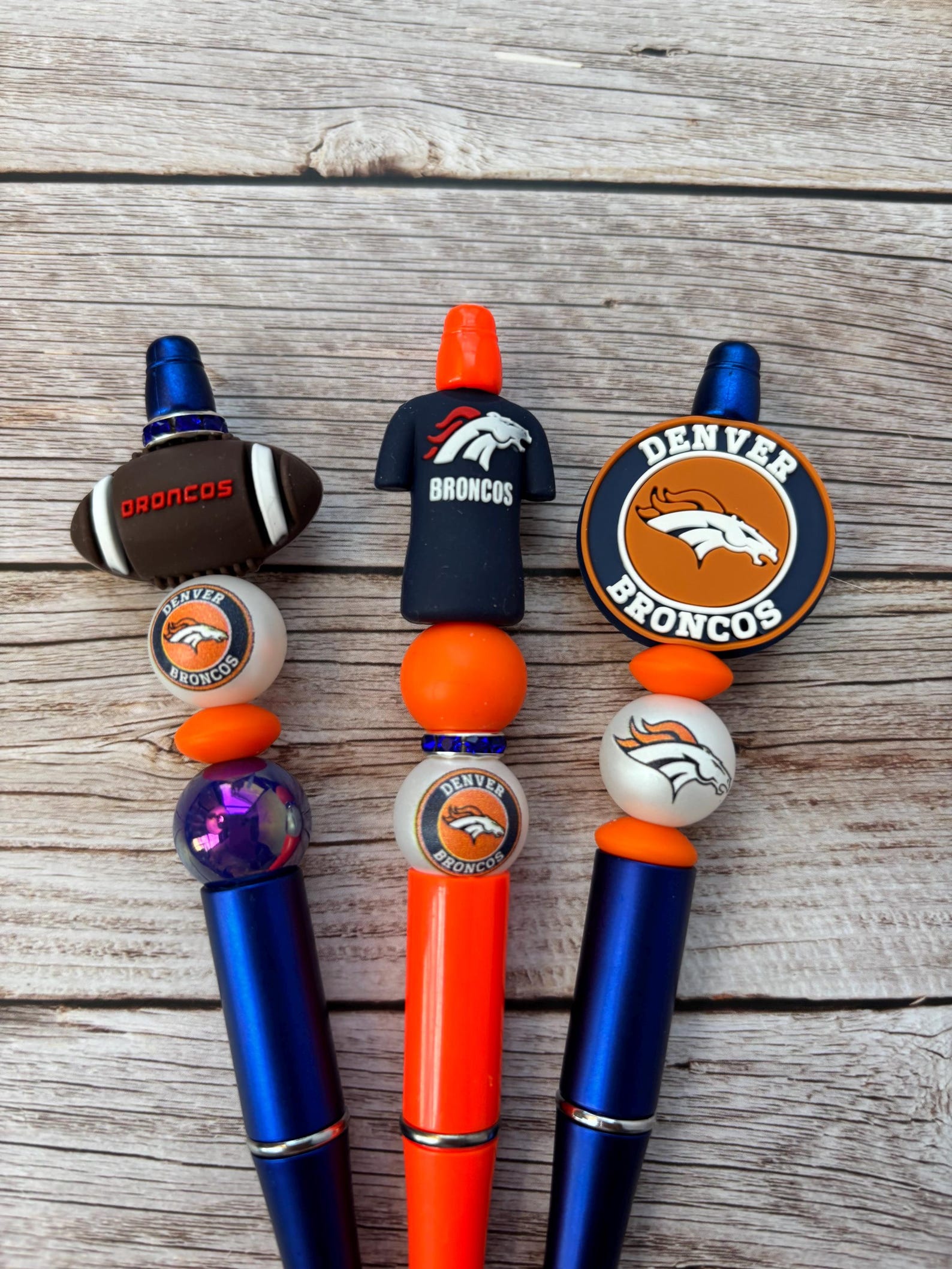 Denver Football Beaded Pen | Orange Blue Football Fan Desk Accessory - Etsy