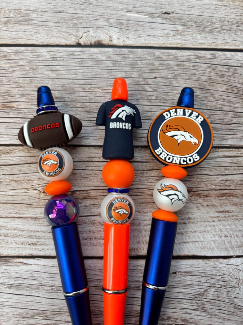 Denver Football Beaded Pen | Orange Blue Football Fan Desk Accessory - Etsy