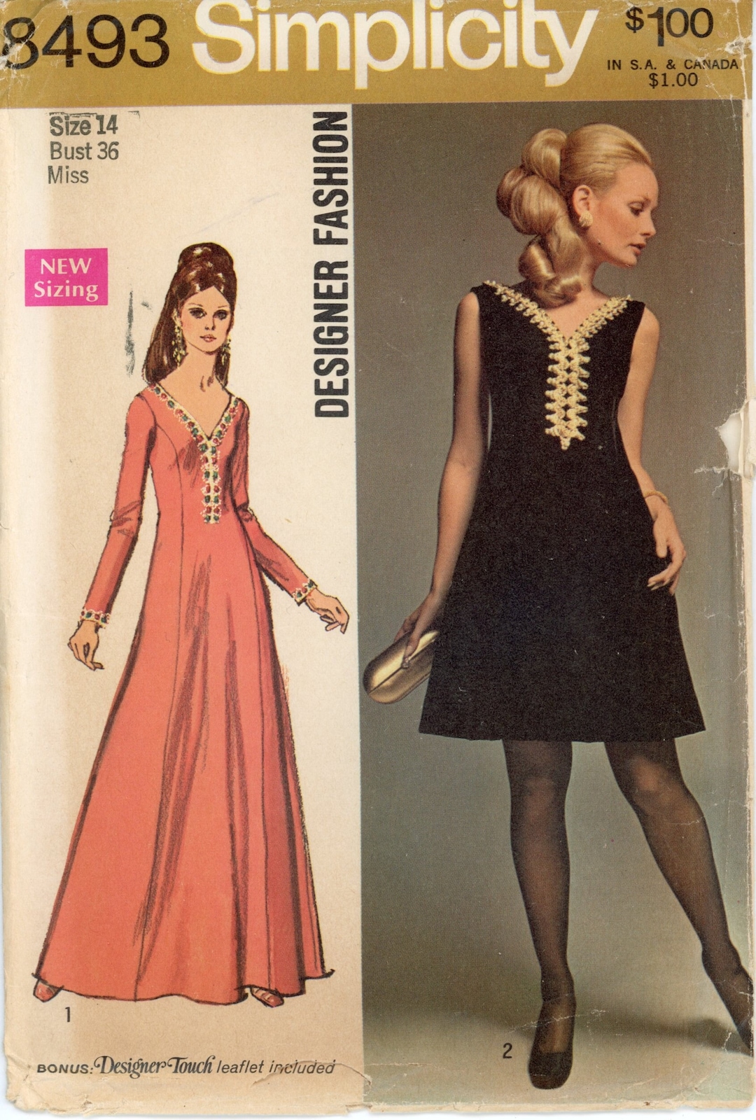 60s Simplicity 8497 Designer Fashion Misses' Dress in Two Lengths ...
