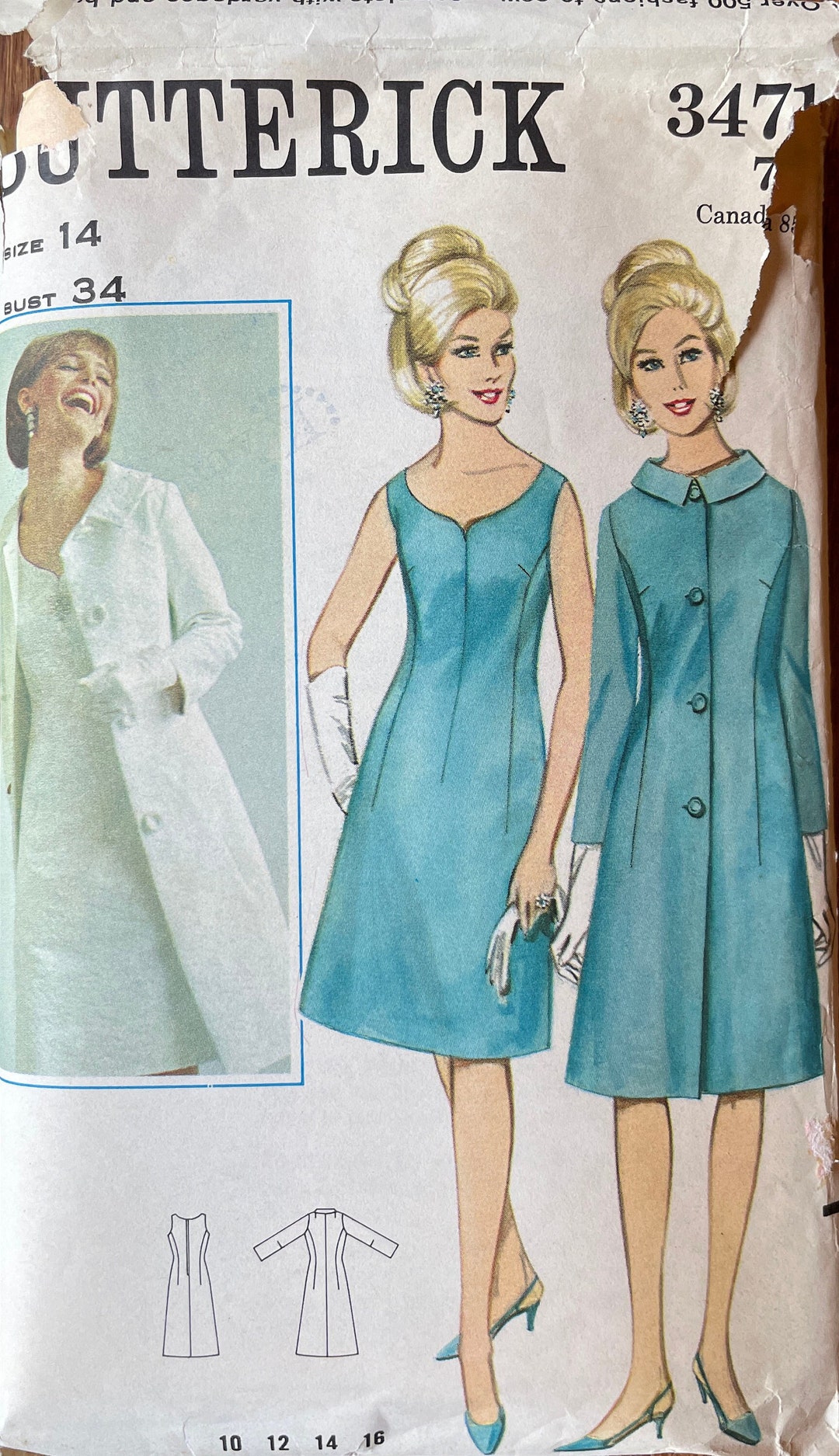 60s Butterick 3471 Misses' Dress and Coat Ensemble Sewing Pattern CUT ...