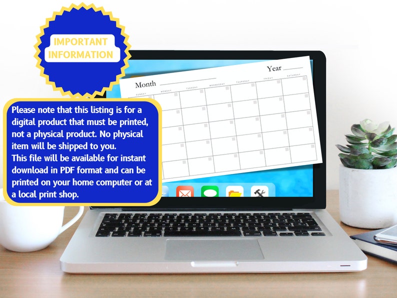 Printable Blank Calendar W/blank Month and Year Space - Etsy