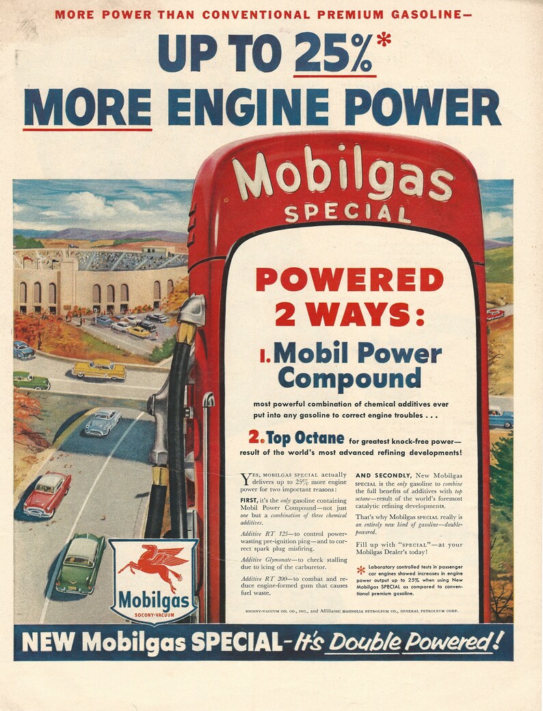MOBILGAS GASOLINE Original 1954 Vintage Extra Large Print Ad | Etsy
