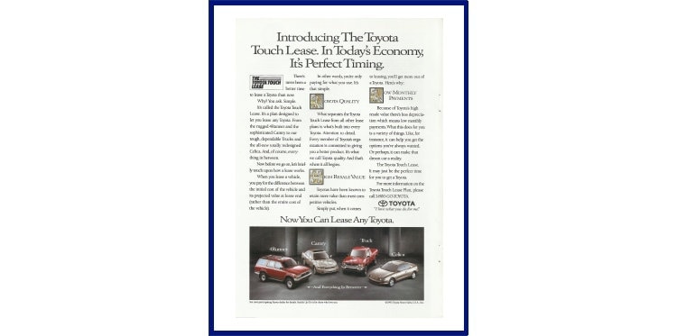 TOYOTA AUTOMOBILES Original 1994 Vintage Color Print Ad - "introducing ...