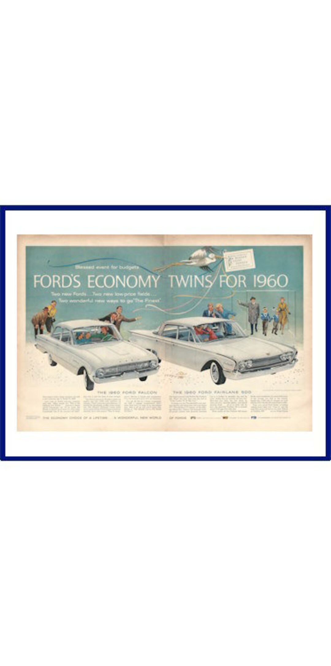 FALCON & FAIRLANE 500 Automobiles Original 1960 Vintage Extra Large ...