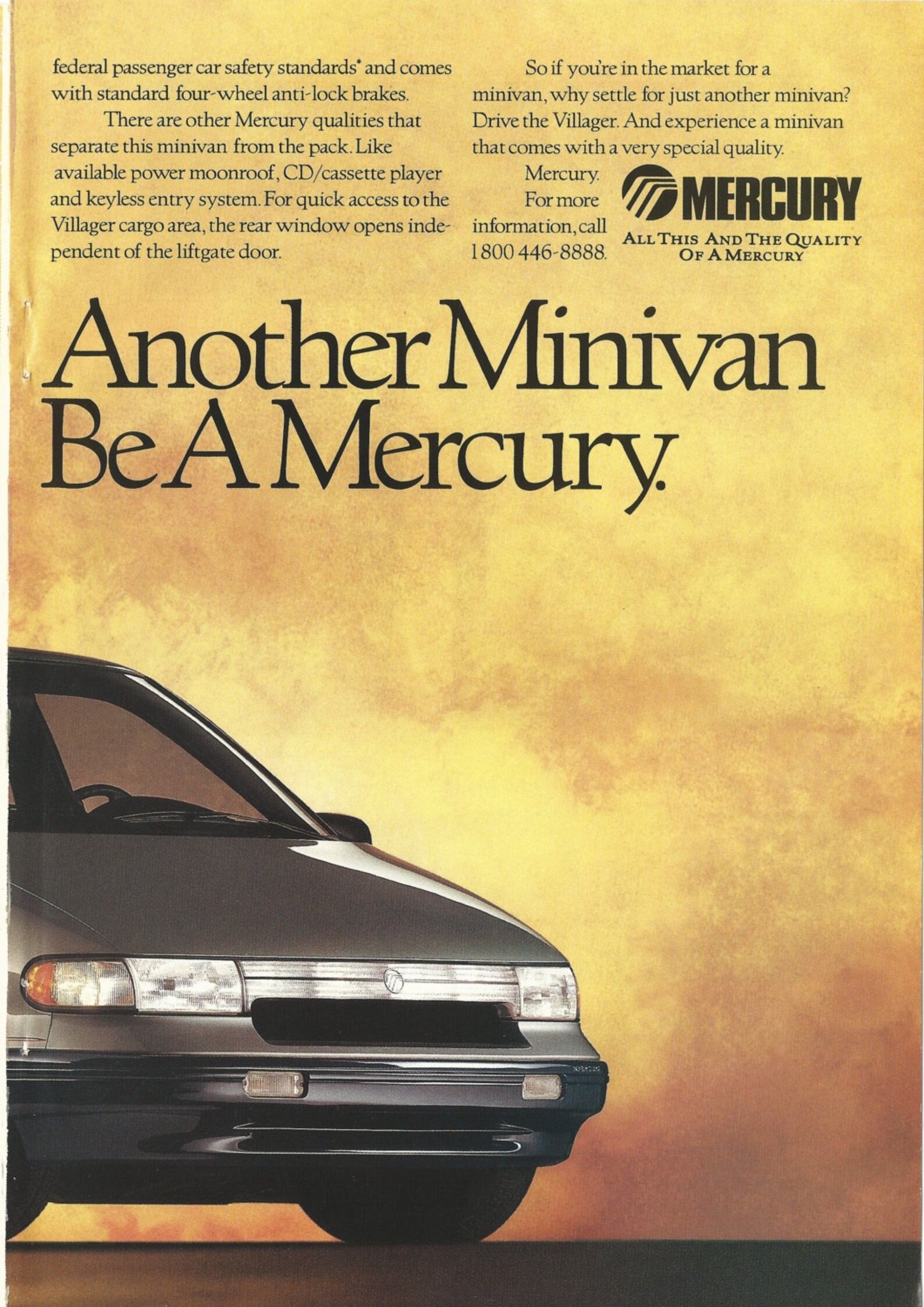 MERCURY VILLAGER MINIVAN Original 1992 Vintage Color Print ...
