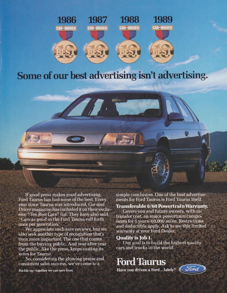 Ford Taurus Automobile Original 1989 Vintage Color Print Advertisement ...