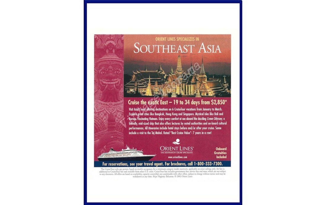 ORIENT LINES Ocean Cruises Original 2002 Vintage Color Print ...