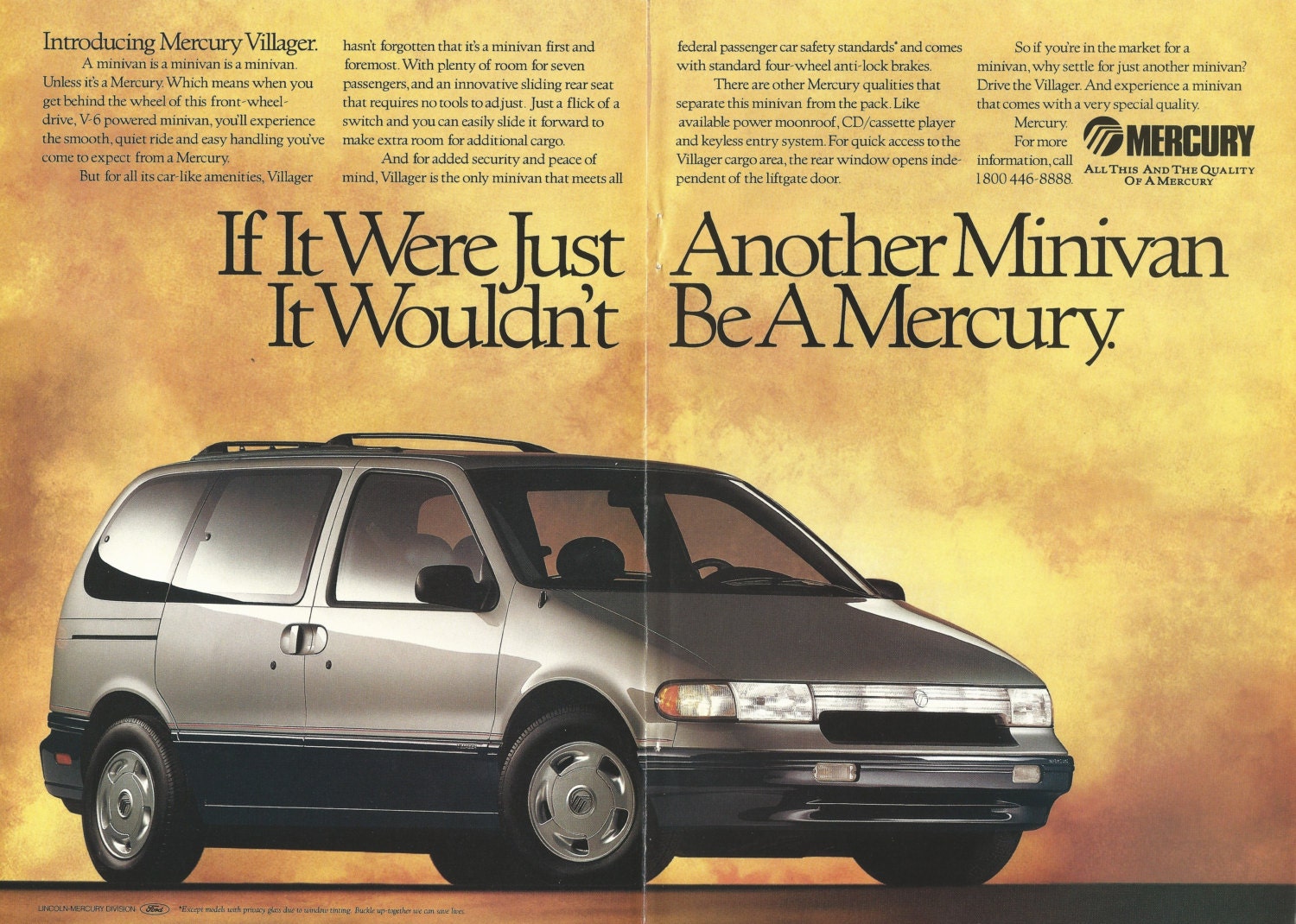 MERCURY VILLAGER MINIVAN Original 1992 Vintage Color Print ...