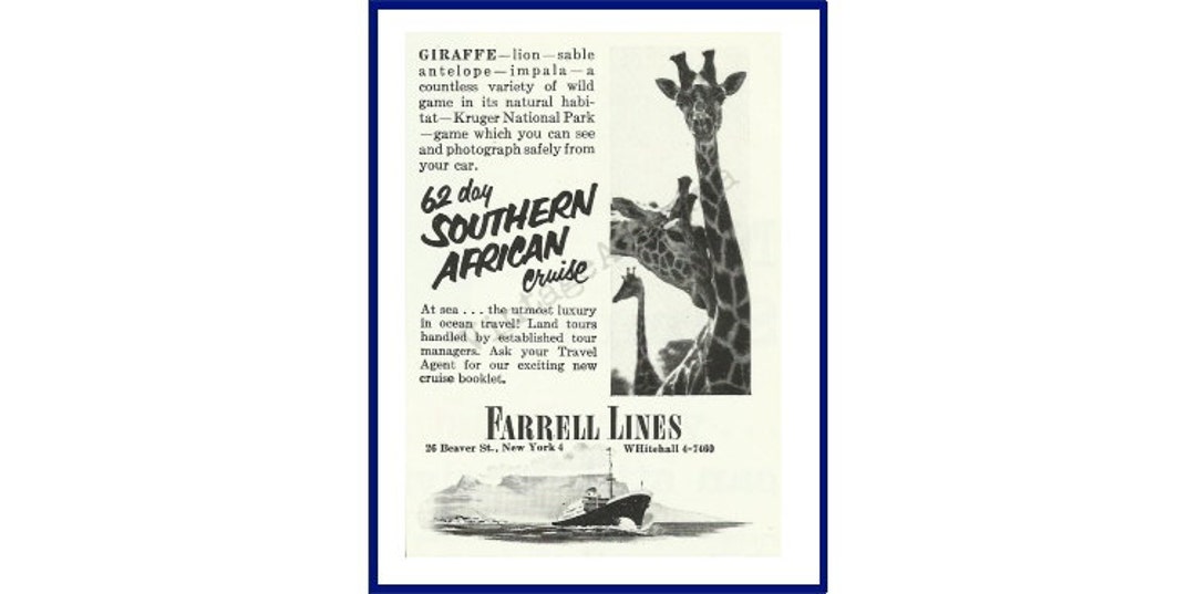 FARRELL LINES Original 1956 Vintage Black & White Print Advertisement ...