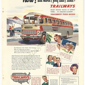 NATIONAL TRAILWAYS BUS System Original 1950 Vintage Extra Large Color ...