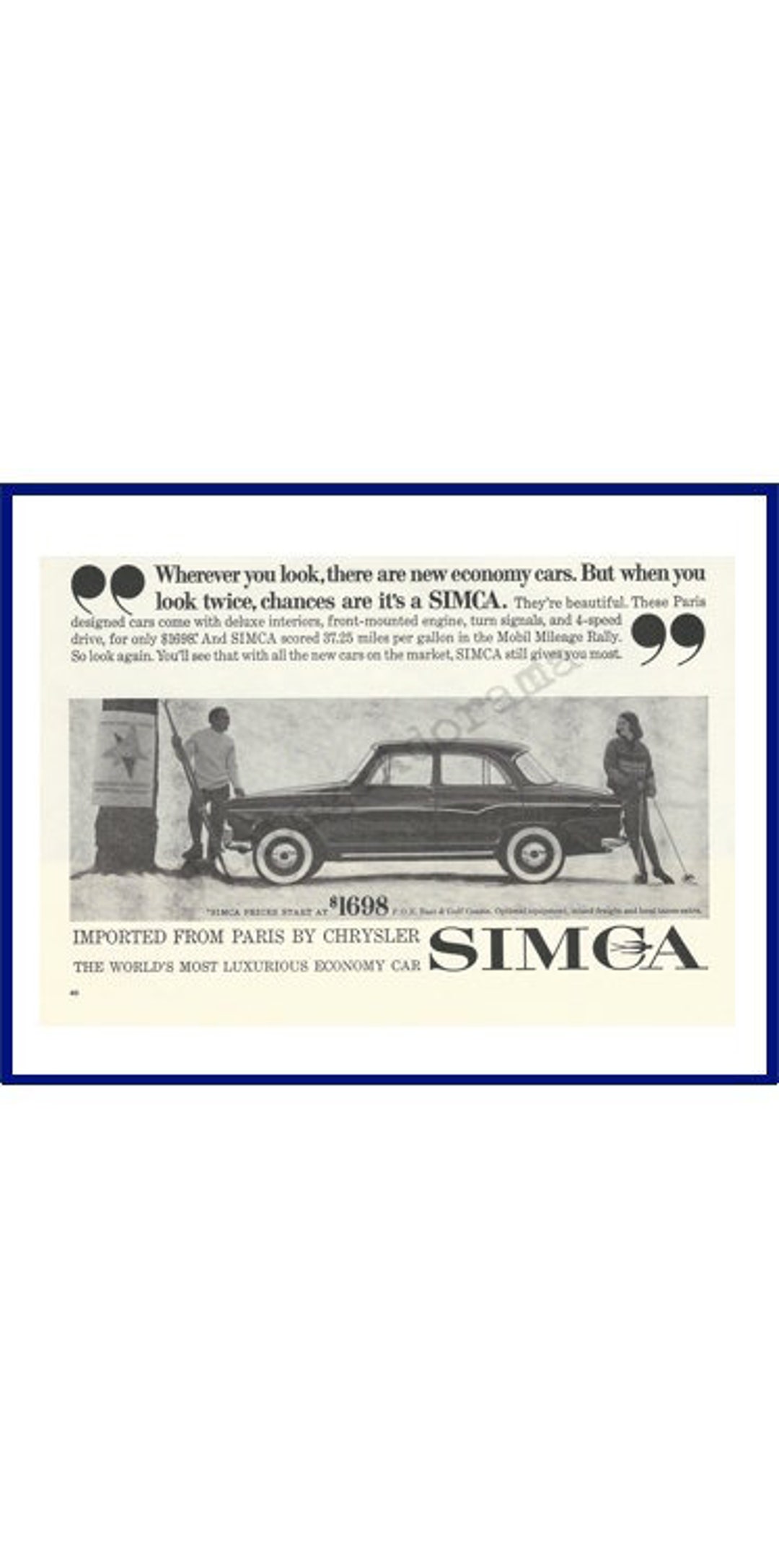 SIMCA AUTOMOBILE Original 1960 Vintage Black & White Print ...