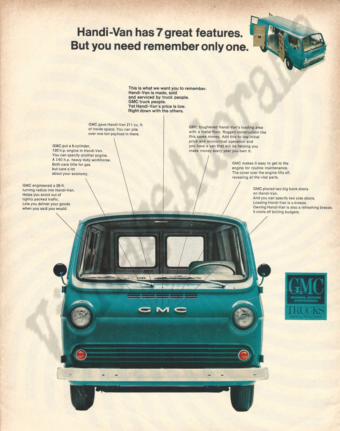 GMC Handi-van Original 1964 Vintage Extra Large Color Print Ad | Etsy
