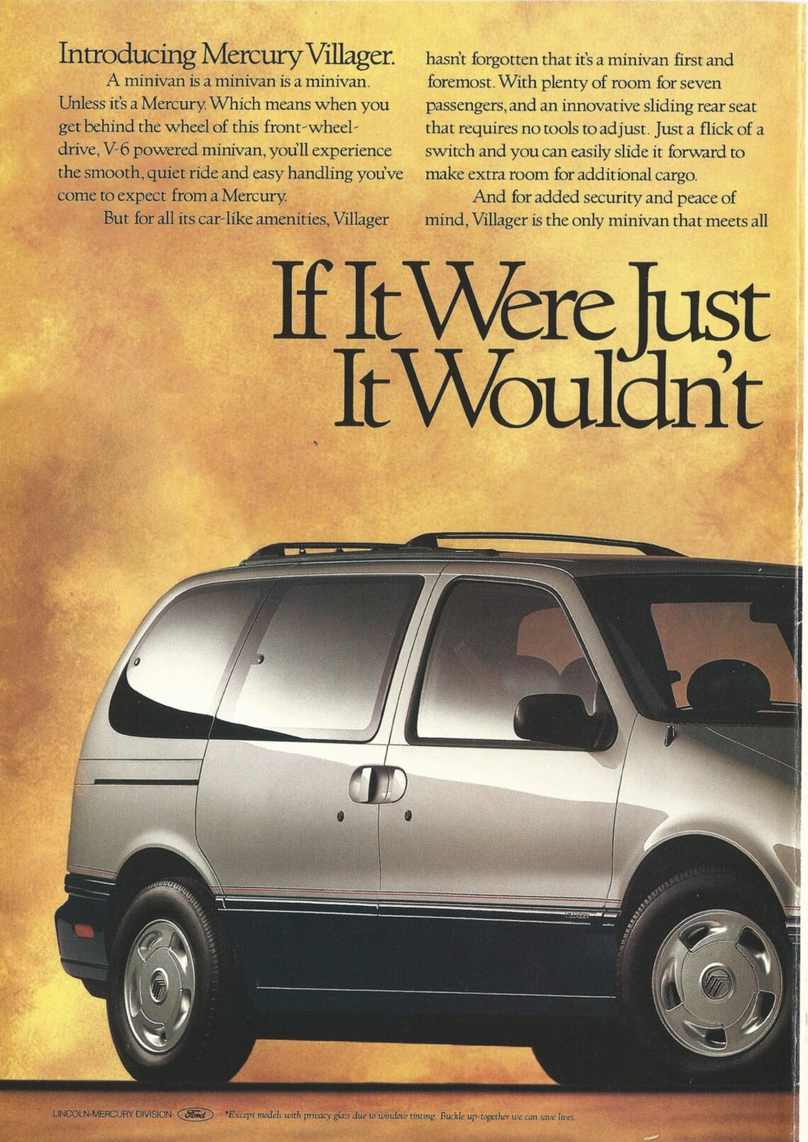 MERCURY VILLAGER MINIVAN Original 1992 Vintage Color Print ...