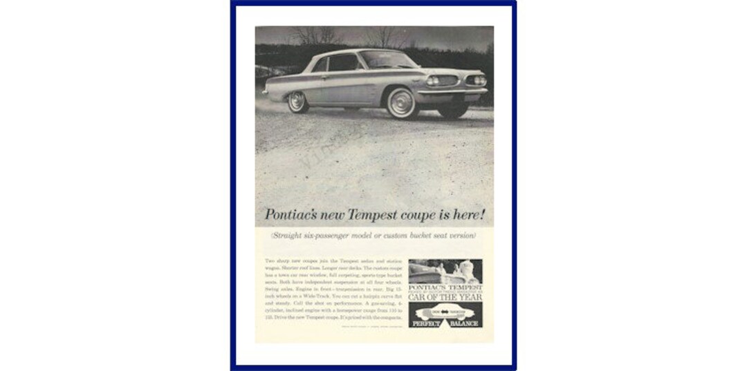PONTIAC TEMPEST Automobile Original 1961 Vintage Extra Large Black ...