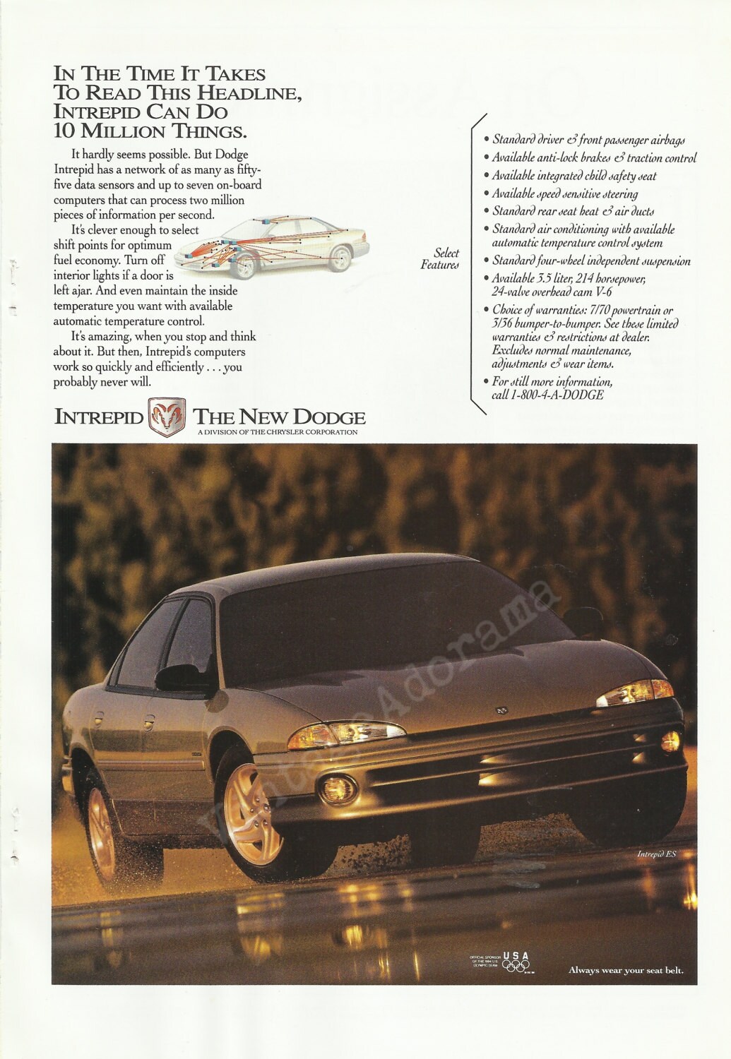 DODGE INTREPID AUTOMOBILE Original 1994 Vintage Print Ad - Etsy