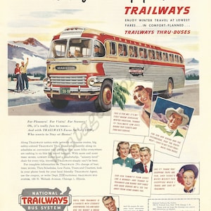 NATIONAL TRAILWAYS BUS System Original 1950 Vintage Extra Large Color ...