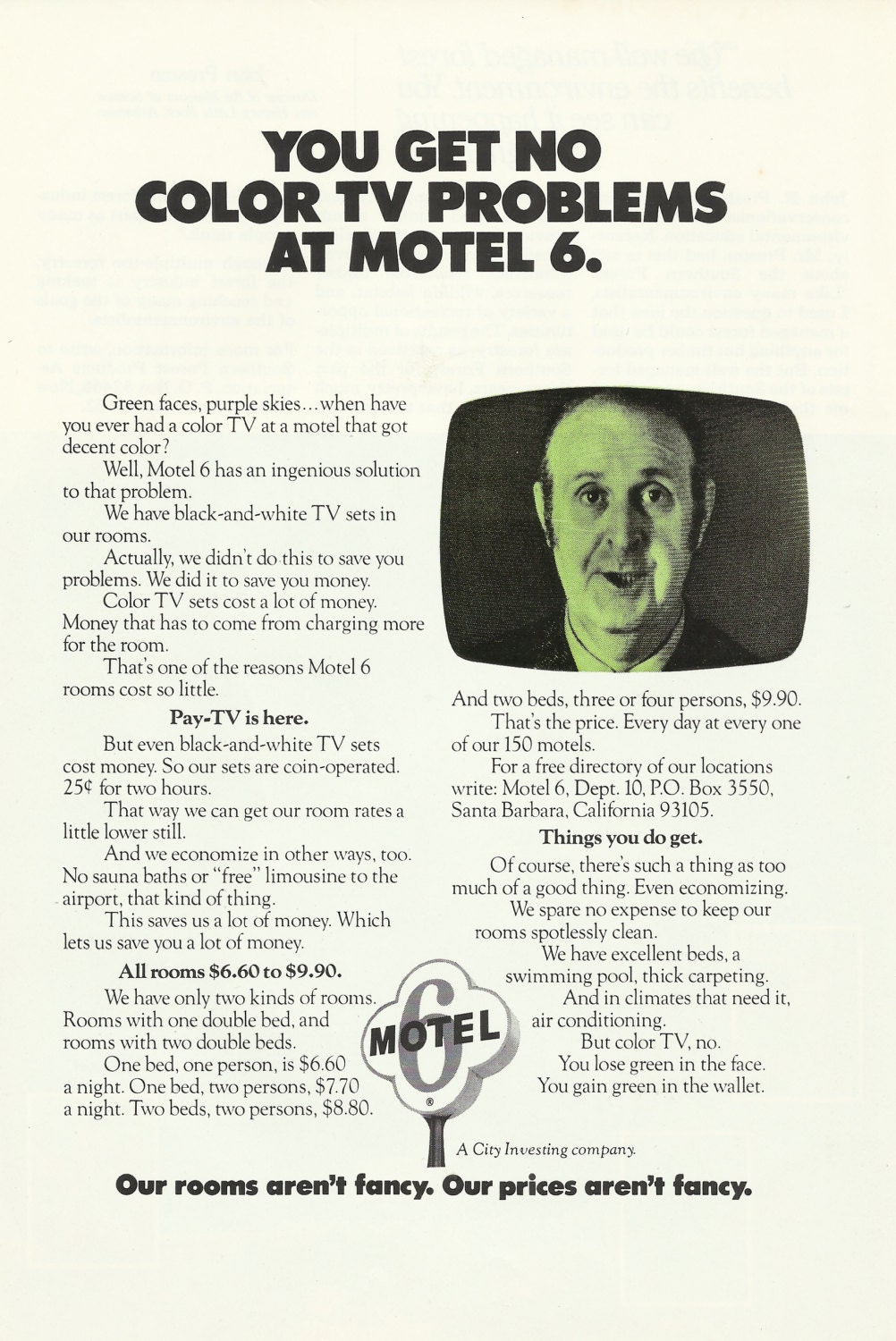 MOTEL 6 Original 1973 Vintage Color Print Advertisement - Etsy