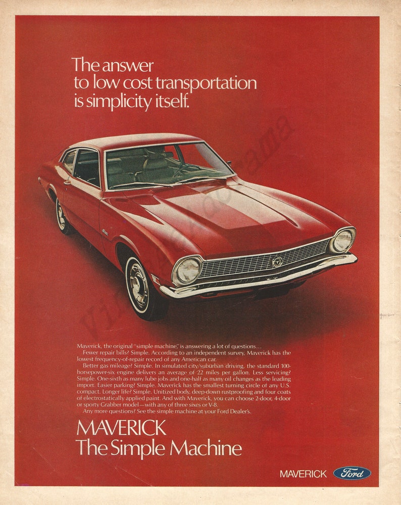 FORD MAVERICK AUTOMOBILE Original 1971 Vintage Print - Etsy