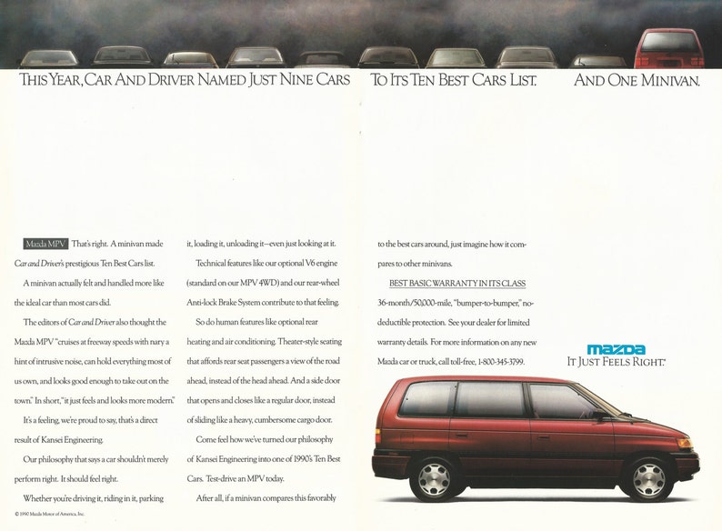 MAZDA MPV MINIVAN Original 1990 Vintage Print Ad "this Year, Car and ...