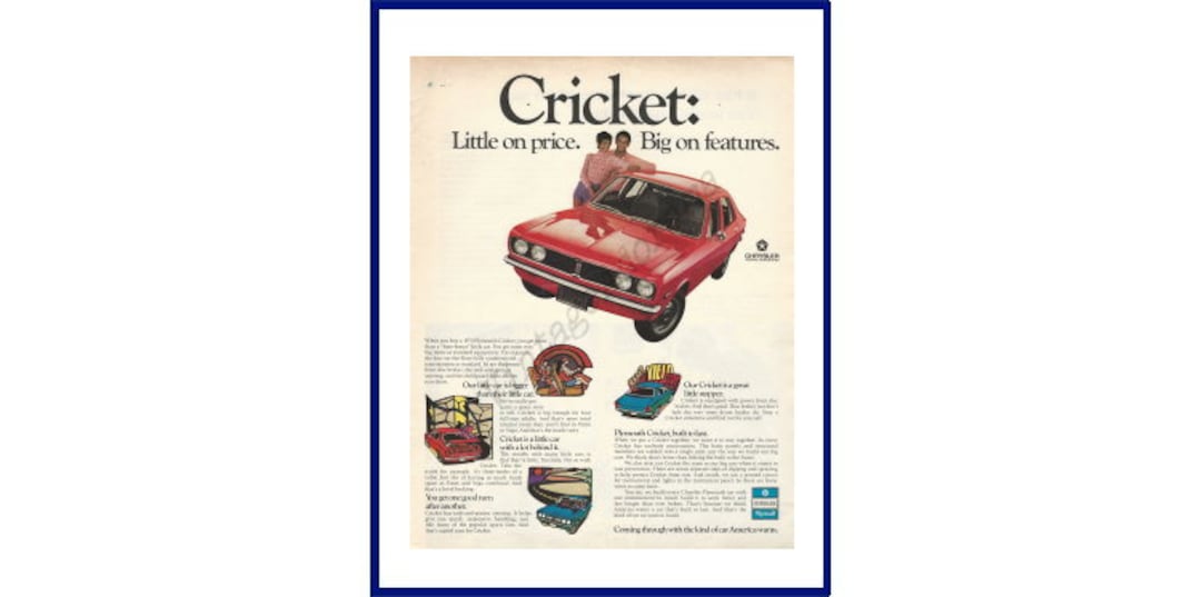 CHRYSLER CRICKET AUTOMOBILE Original 1971 Vintage Color Print ...