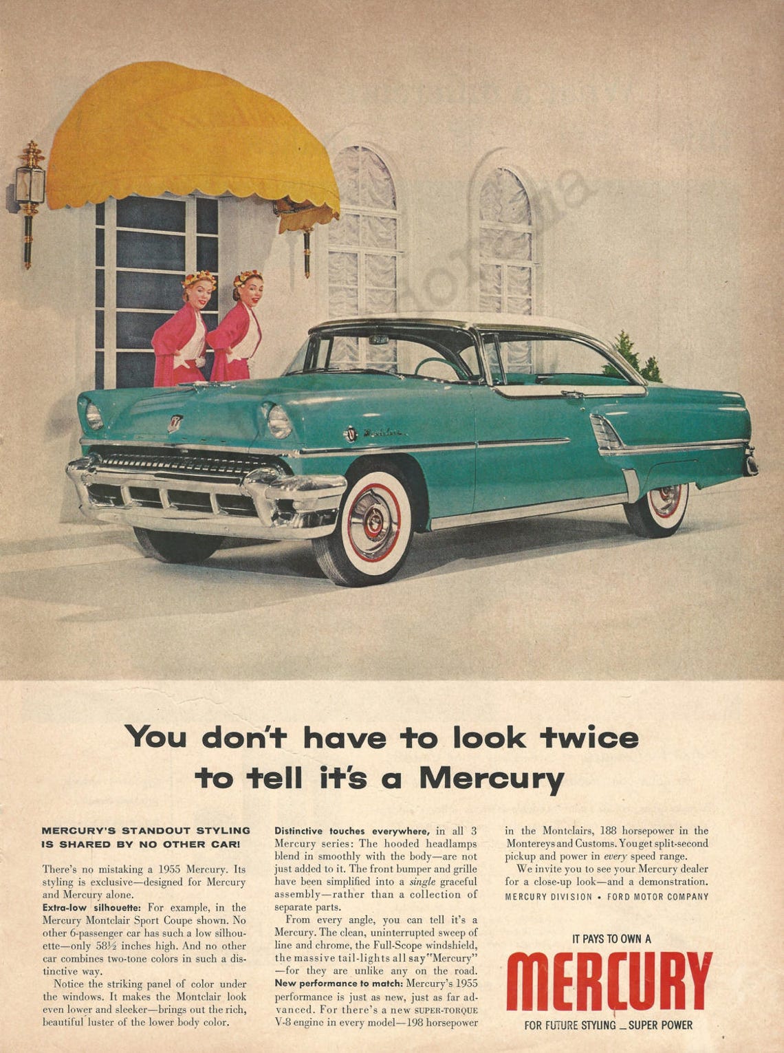 MERCURY AUTOMOBILE Original 1955 Vintage Extra Large Color - Etsy