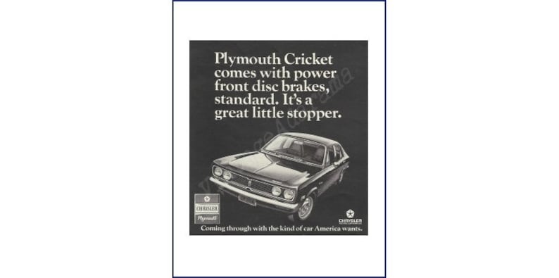 PLYMOUTH CRICKET AUTOMOBILE Original 1972 Vintage Print Advertisement ...