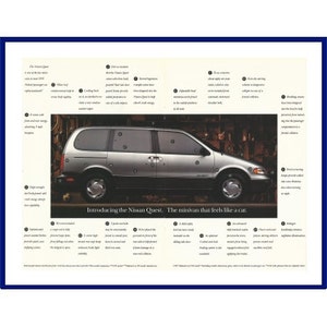 NISSAN QUEST MINIVAN Original 1992 Vintage Color Print Advertisement ...