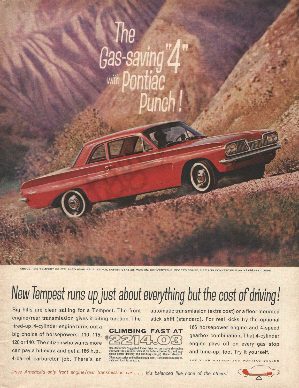 PONTIAC TEMPEST Automobile Original 1962 Vintage Extra Large Color ...
