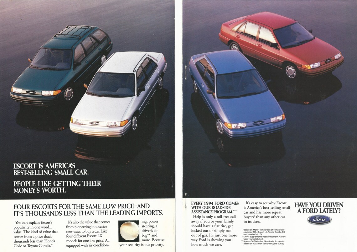 FORD ESCORT Automobiles Original 1994 Vintage Print Ad "escort is ...