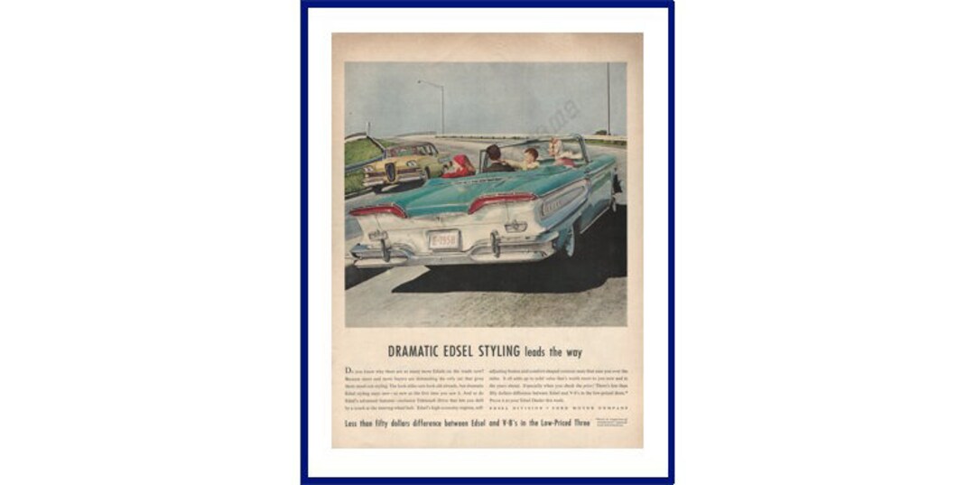 FORD EDSEL Automobiles Original 1958 Vintage Extra Large Print ...