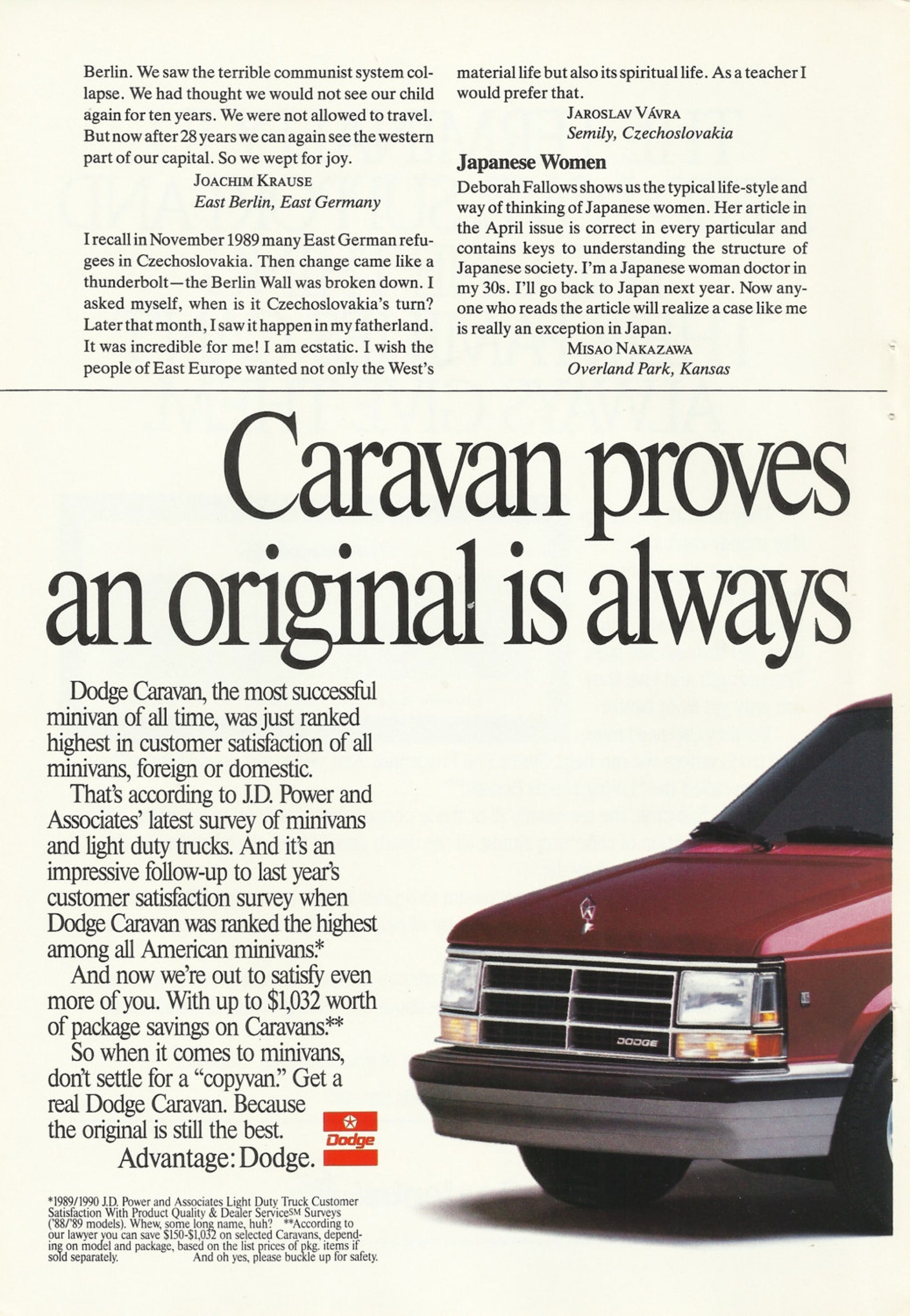 DODGE CARAVAN MINIVAN Original 1990 Vintage Print Ad Red Van - Etsy