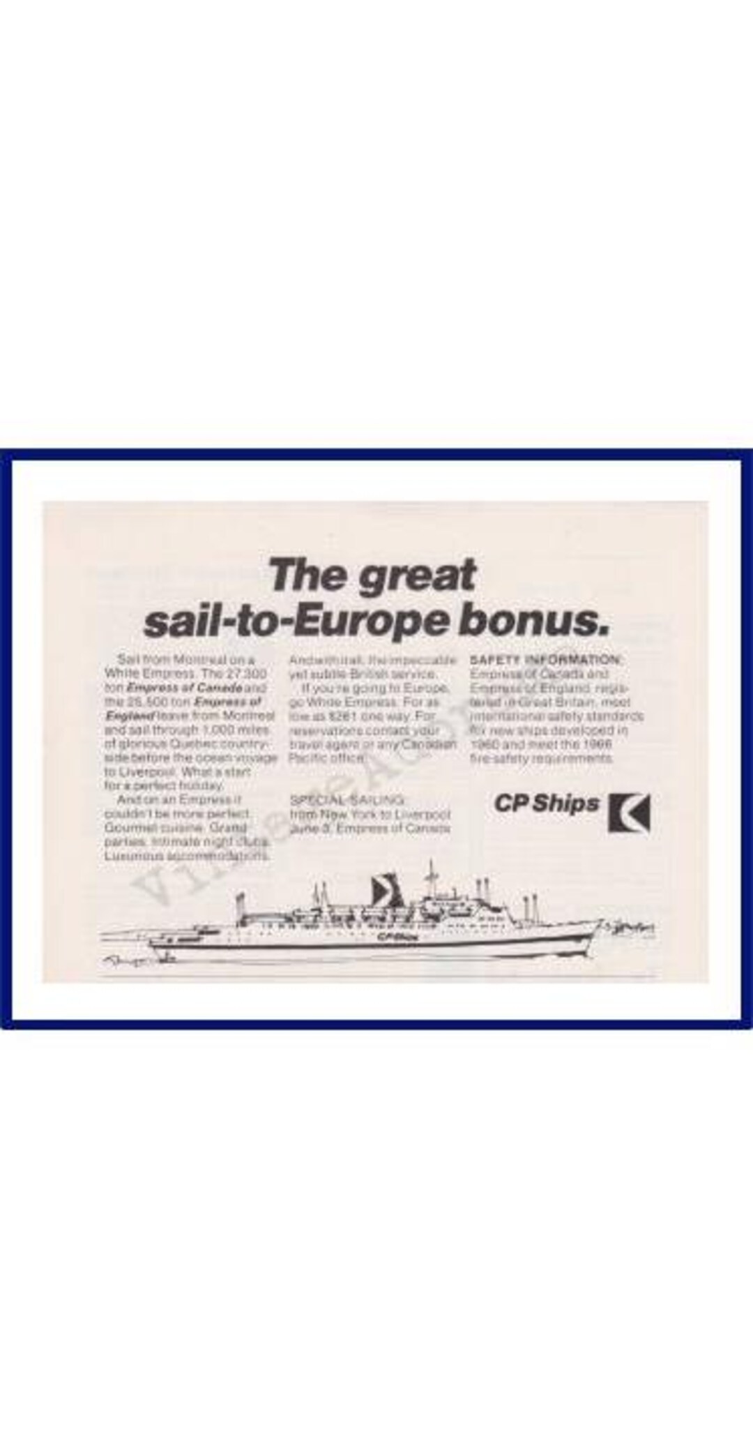 CP Ships / CANADIAN PACIFIC Original 1969 Vintage Print Advertisement ...