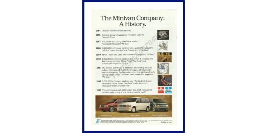 CHRYSLER MINIVANS Original 1992 Vintage Print Ad "the Minivan Company ...