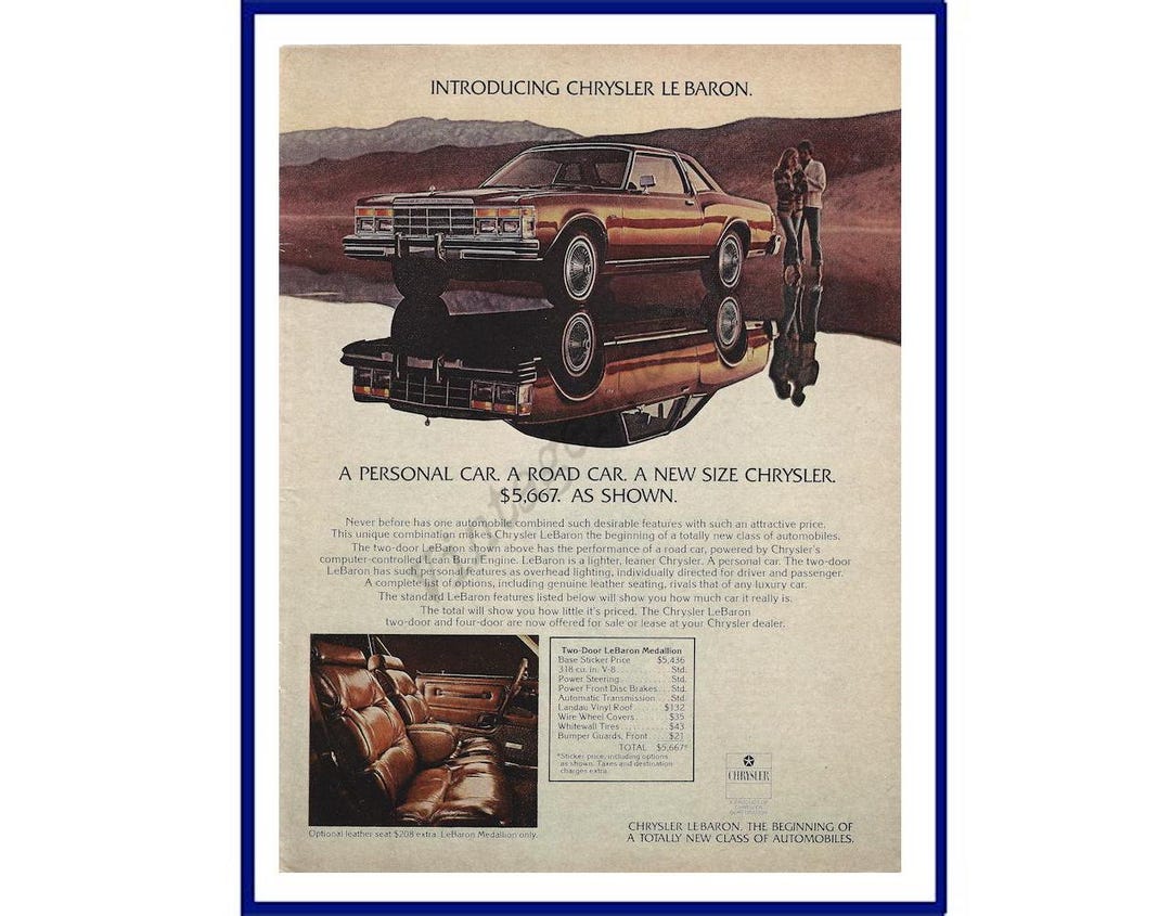 CHRYSLER LE BARON Automobile Original 1977 Vintage Ad "introducing ...