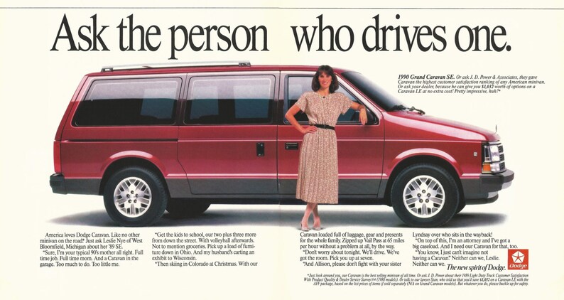 DODGE GRAND CARAVAN Minivan Original 1990 Vintage Color Print ...